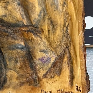 Vintage 1986 Hand Crafted 3D Bobcat Wood Carving on Tree Slab Signed ...