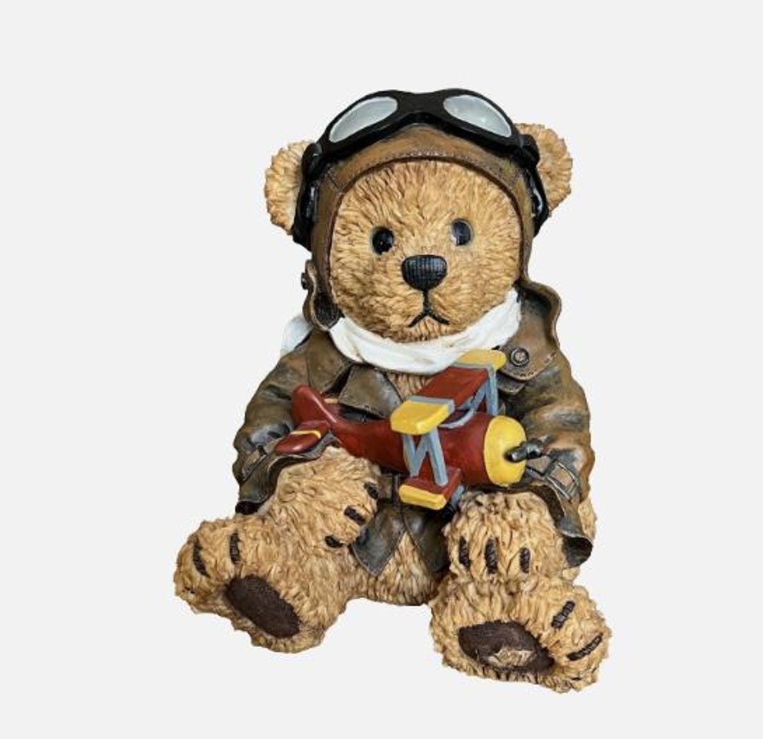 Vintage Youngs Aviator Pilot Teddy Bear Lg 9.5" Resin Figurine Nursery ...