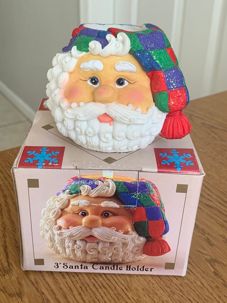 Vintage 1995 Resin 3 Santa Head Tea Light Candle Holder | Etsy