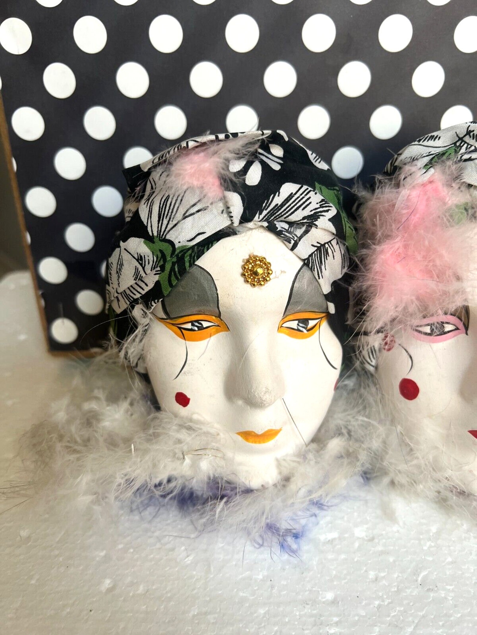 Vintage Mardi Gras Ceramic Hand Painted Wall Lady Head Art- Set 2 Real ...