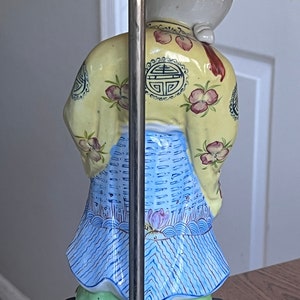 Vtg God of Longevity Bald Old Man Porcelain Chinese Yellow Shade Table ...