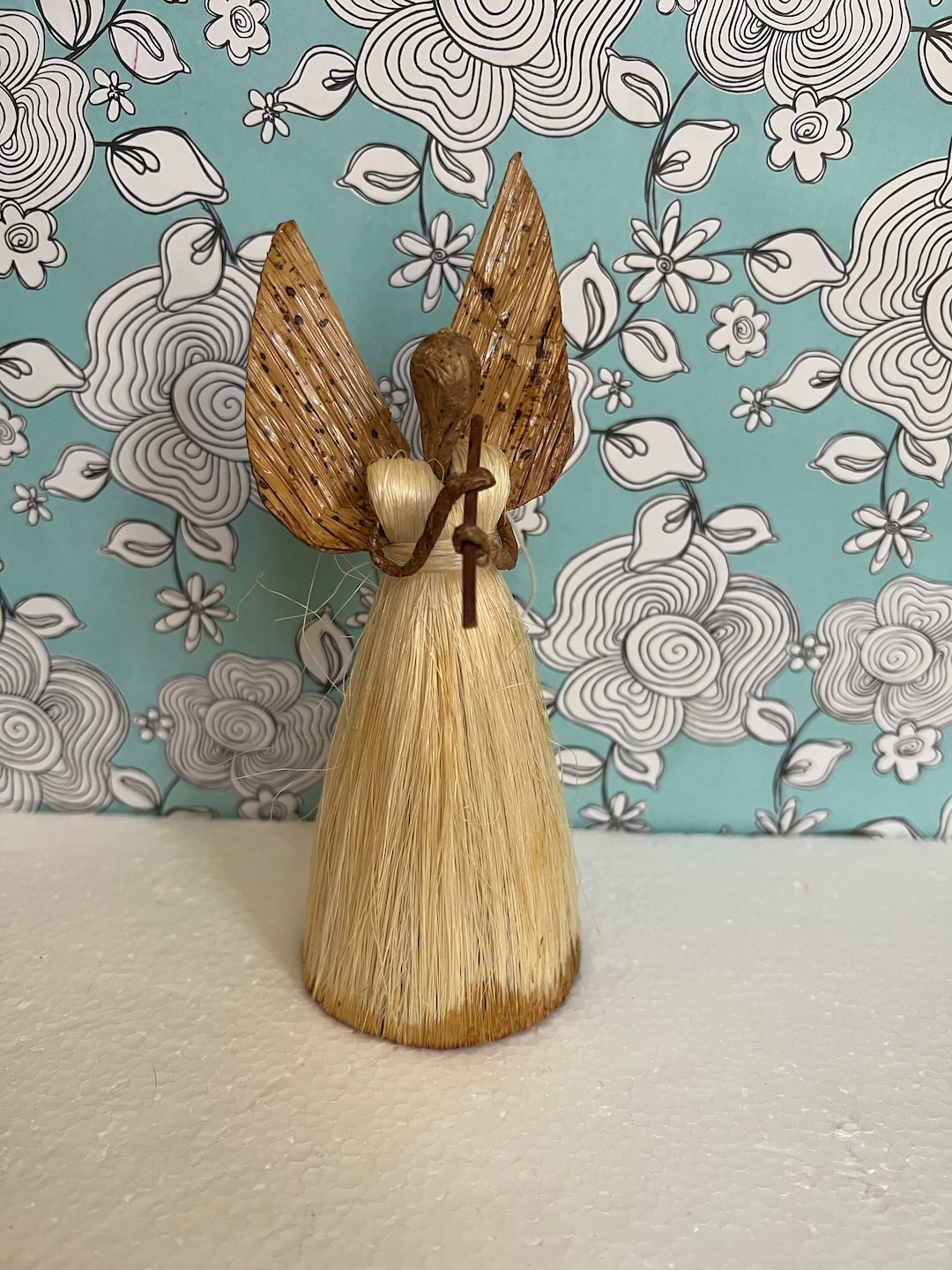 Vintage 6 1/4" Faceless Corn Husk Bamboo Winged Angel Ornament - Etsy