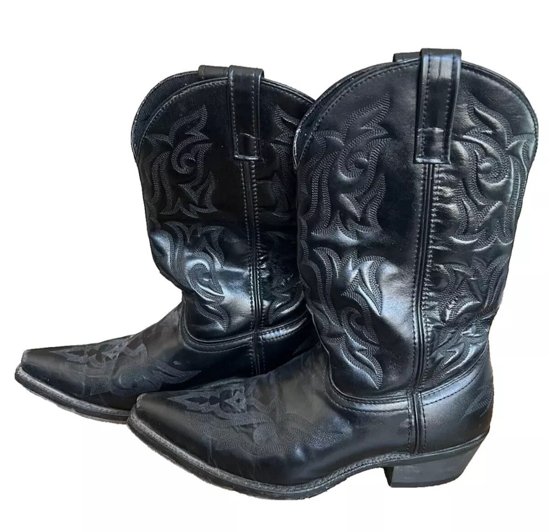 Vtg Laredo Lea Vamp Fox Boots Black 6860 Men 9.5D Leather Western ...