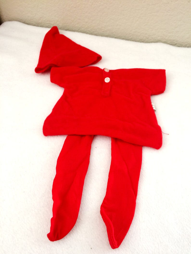 Vtg Doll Elf Outfit Red Felt Like Fabric Elf Hat Shirt and - Etsy