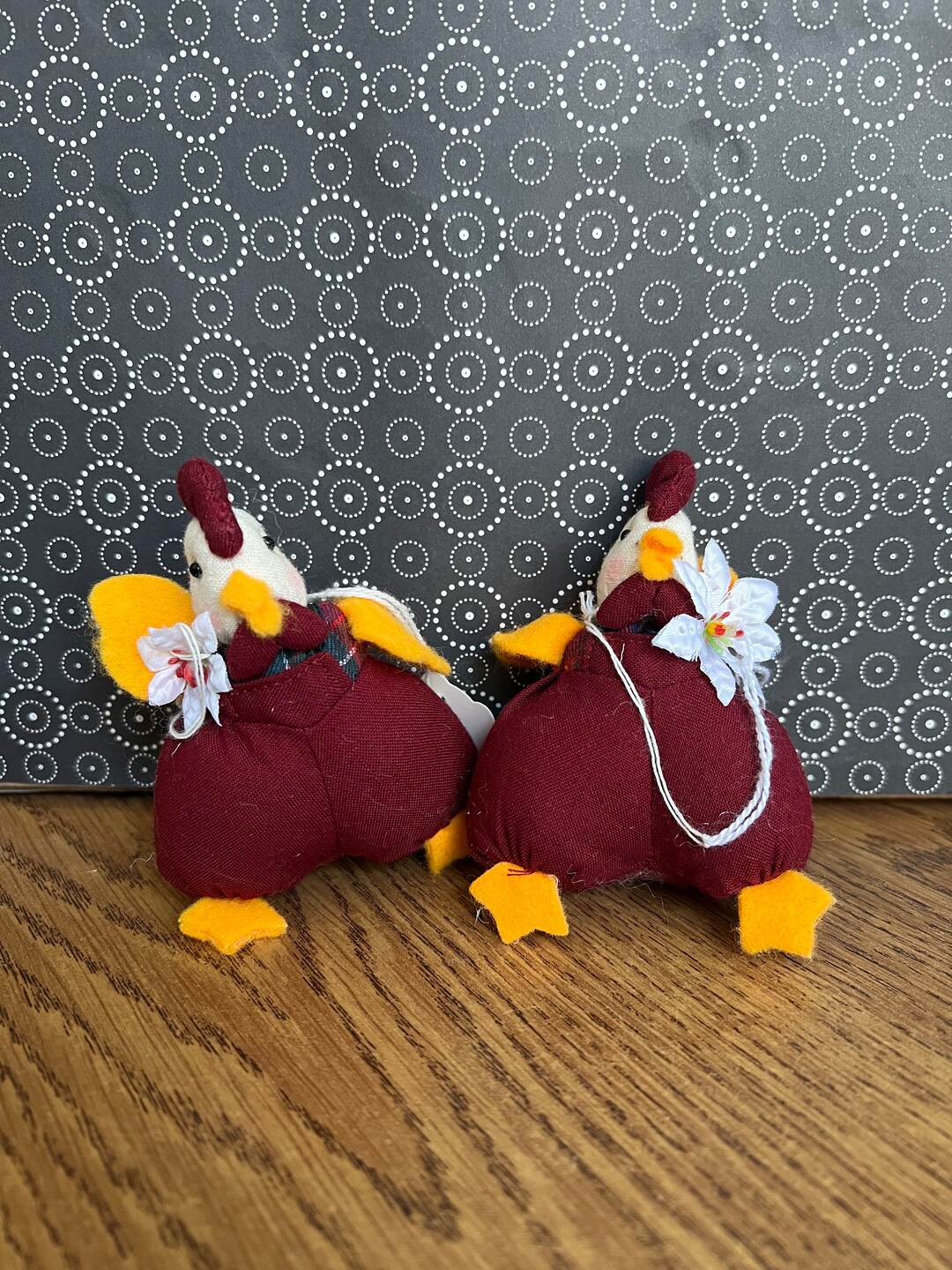 Vintage Set (2) Country Farmhouse Chicken Doll Stuffed Ornaments 4" so ...