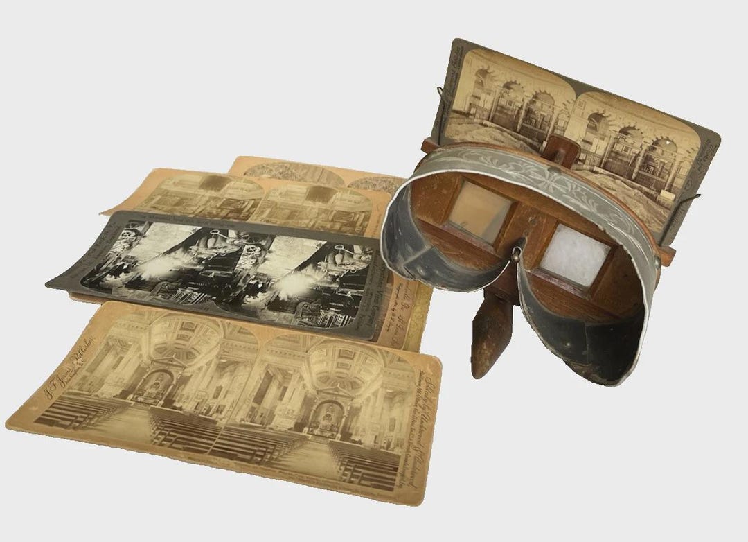 Antique Wood & Metal Stereoscope Viewer ~ April 20 1897 + 7 Photo Cards ...