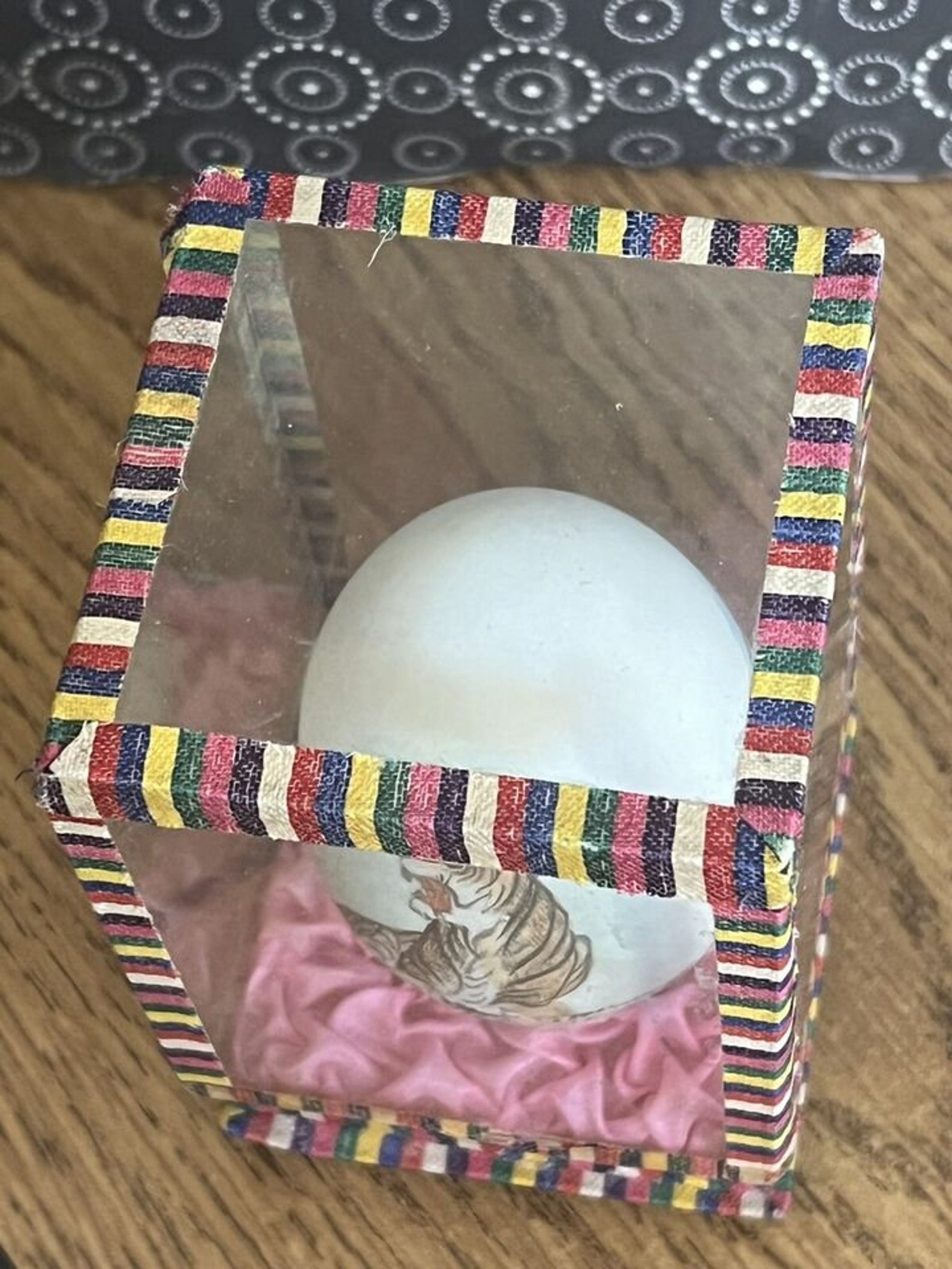 Vintage Tiger Hand Painted Egg Shell in Rainbow Clear Display Case 3 ...