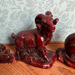 Set 4vintage Chinese Red Resin FENG SHUI Figurinesram, Mouse, Rooster ...