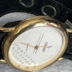 Vintage Ladies Consort Quartz Black Faux Leather Band - Etsy