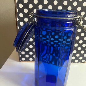 Vintage Cobalt Blue Paneled Canister Jar 9.75 Tall Wire Bale Hinged Lid ...