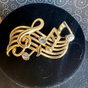 Vintage Musical Clef Gold Tone Brooch/pin With Faux Diamonds 2 X 1.25 ...