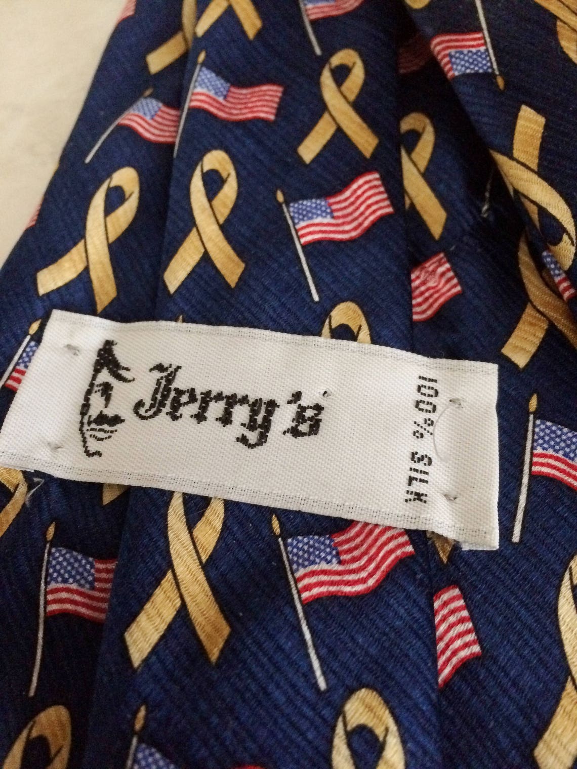 Vintage Jerry's American Flag Gold Ribbon Tie 58" X 4" Collectible Ties ...