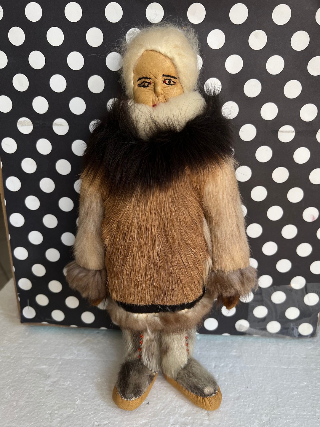 Rare Vintage 11" Eskimo Inuit Hand Crafted Real Fur and Leather Face ...