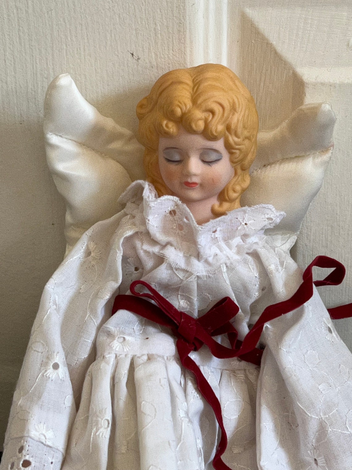 Vintage 12 Porcelain Head Angel Tree Topper Fabric Wings - Etsy