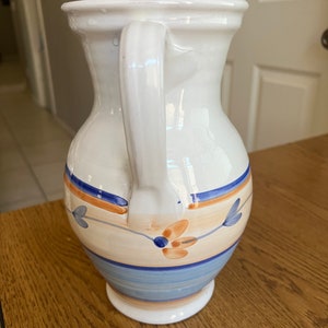 Vintage Caleca Pottery Water Pitcher Italy Hand Painted Nice! Floral ...