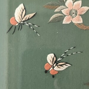 Vtg 2 Embroidered Chinese Floral &butterfly Art on Silk W Fabric Border ...