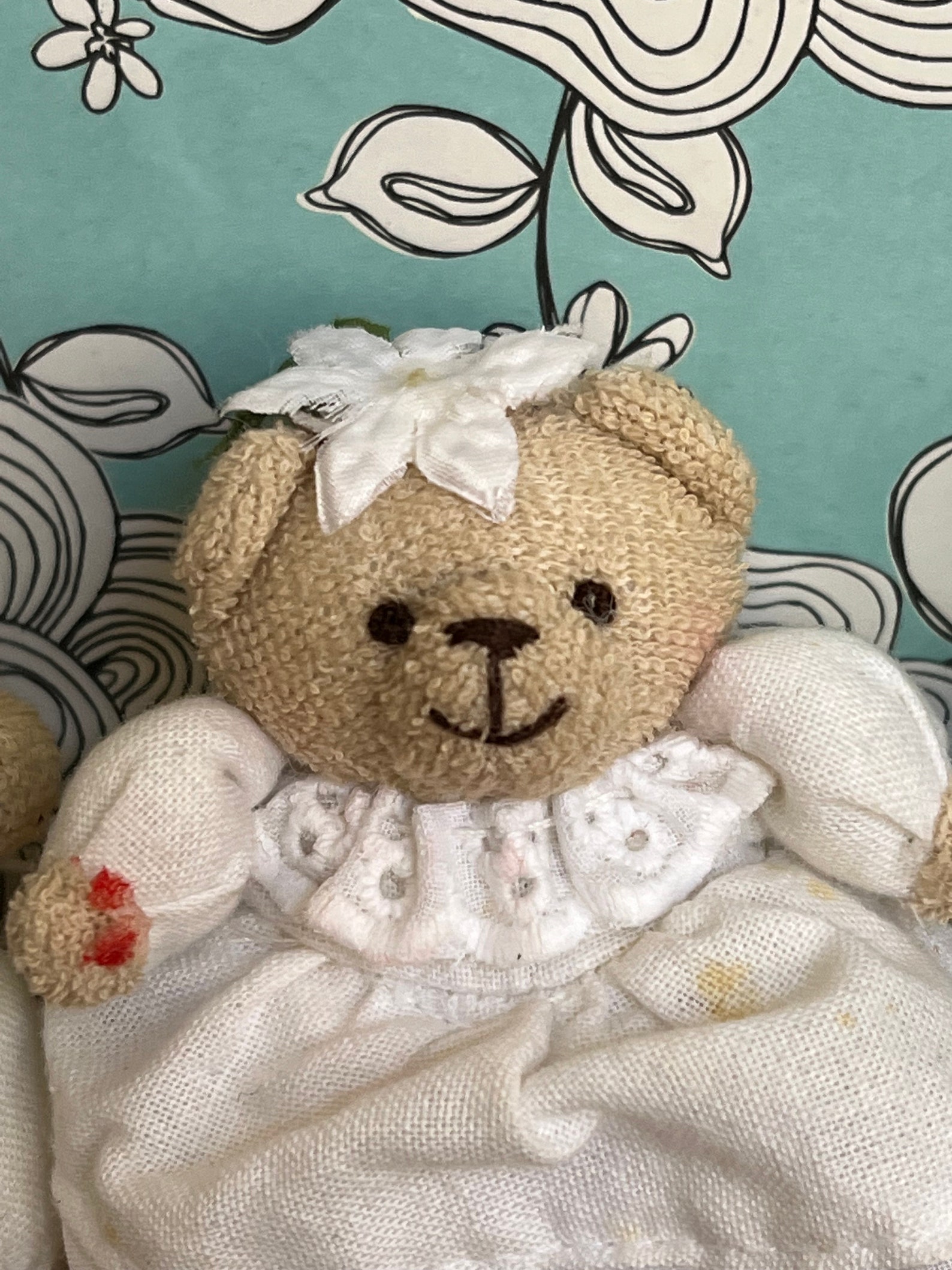 Vintage Set (6) Country Farmhouse Mini Stuffed Family Bear Ornaments 3. ...