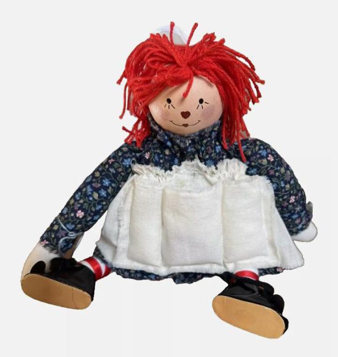 Vintage Handmade Cloth and Wood Shelf Ragdoll Doll Raggedy Ann 9" Yarn ...
