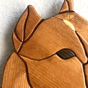 Vintage Pit Bull Dog Head Wood Intarsia Wall Hanging Decor by Michael ...