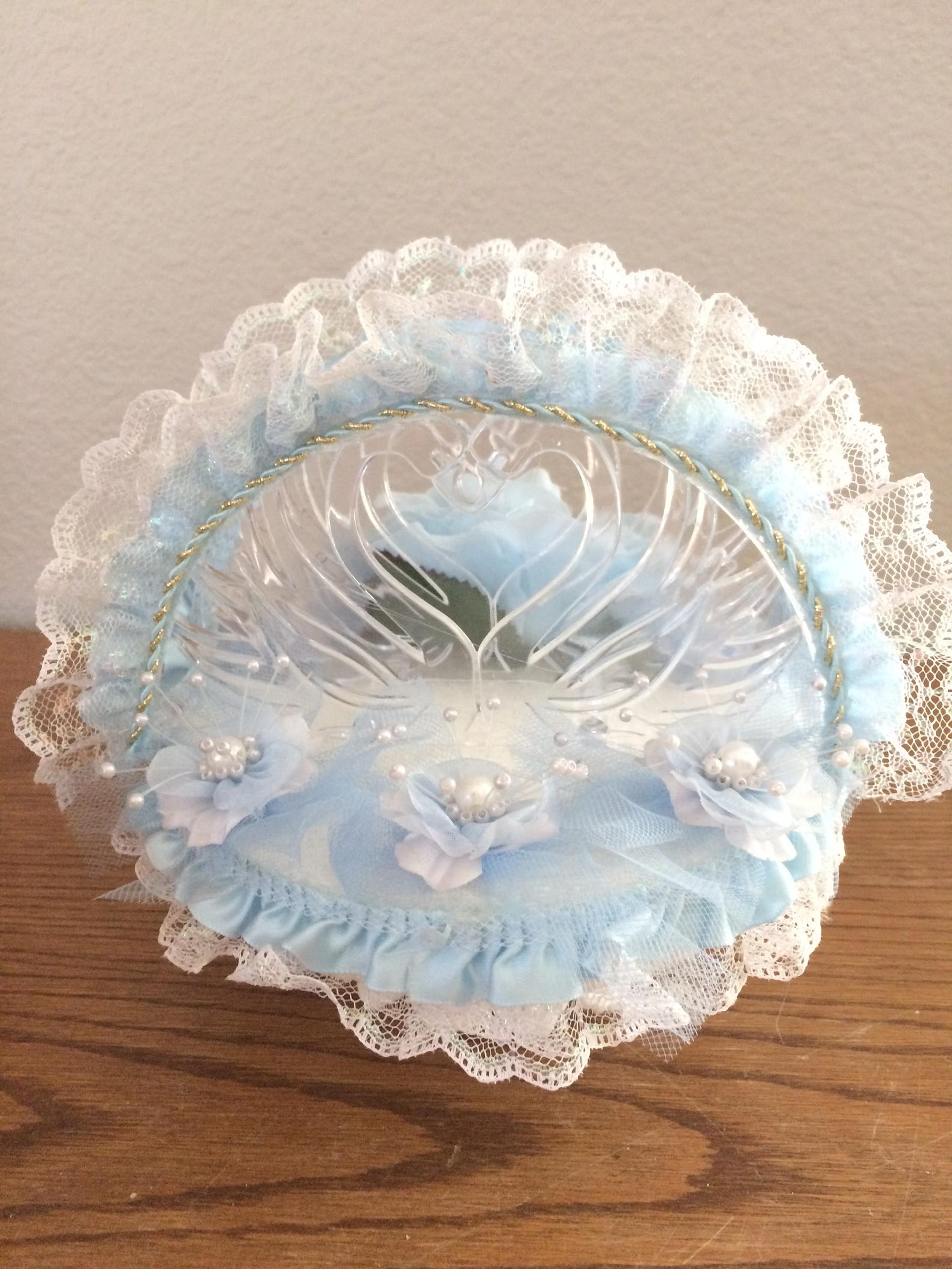 Vintage Light Blue Floral & Lace Wedding Cake Topper Hand Made | Etsy