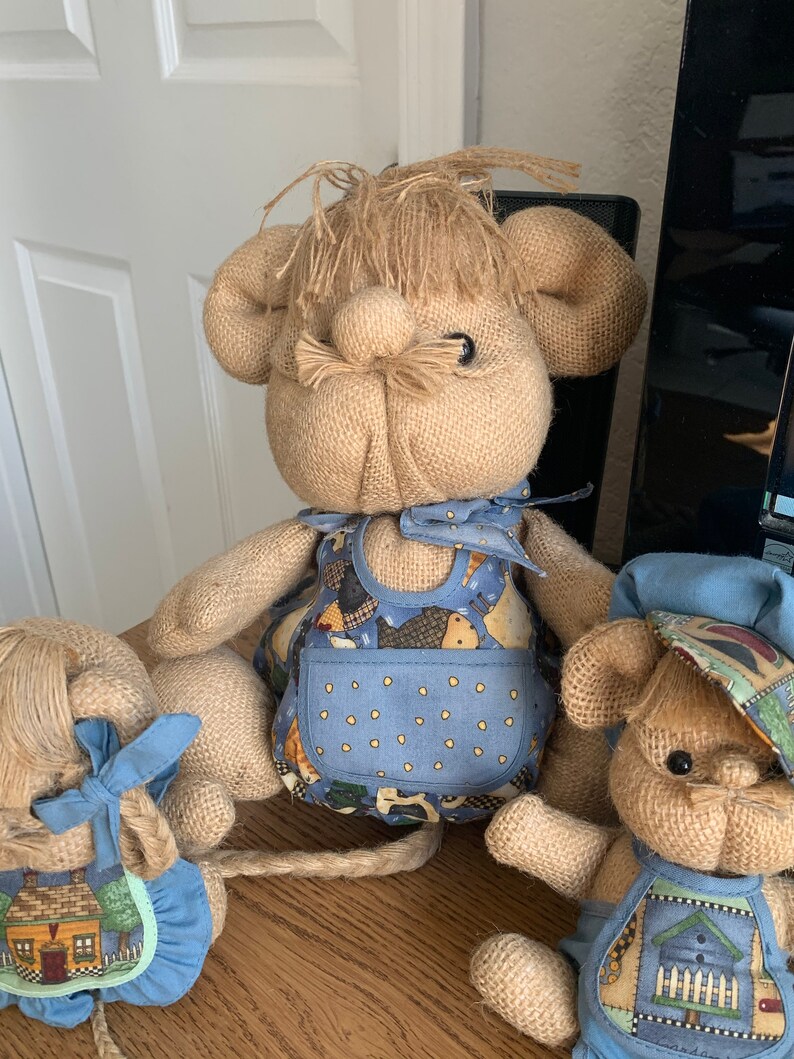 Vtg Set of 3 Handmade Burlap Broom Stuffed Mice Animals Family - Etsy