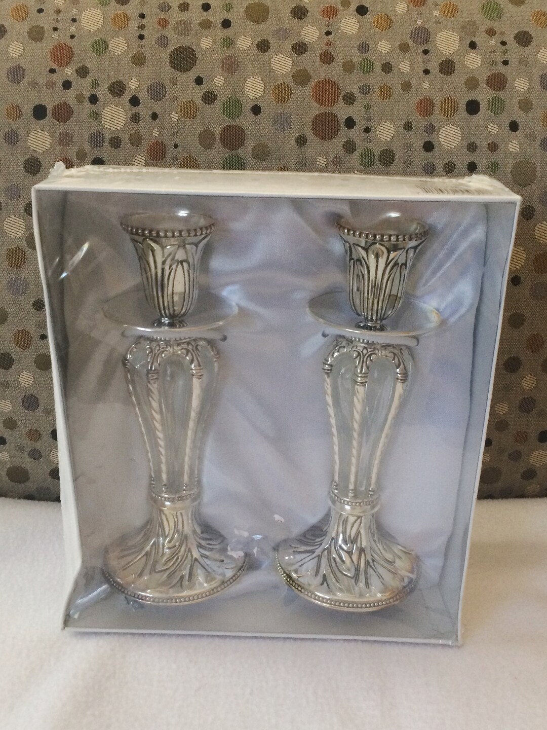 Vintage Crown Taper Holders Silver Plate X 2 NEW IN BOX by Lillian Rose ...