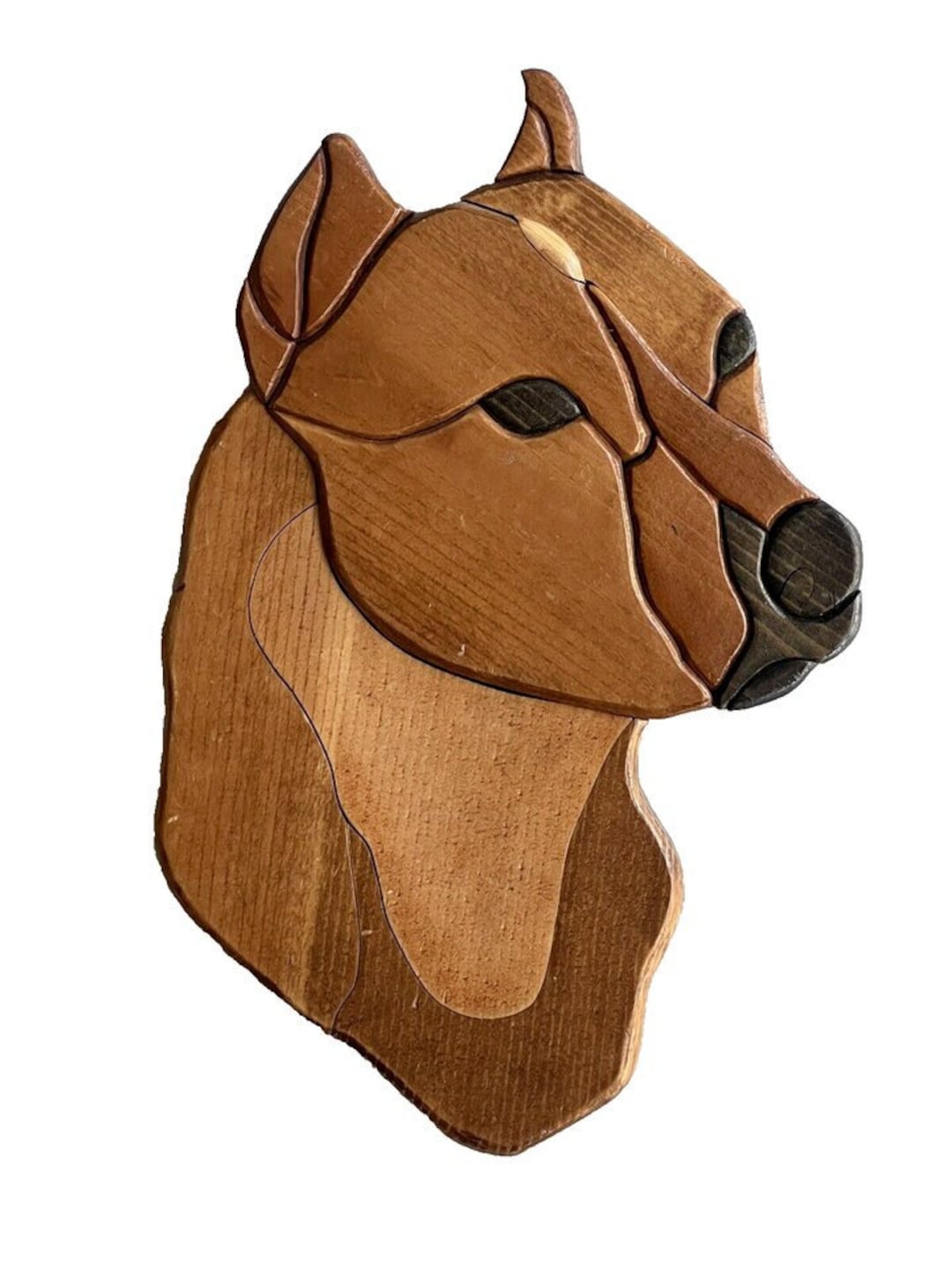 Vintage Pit Bull Dog Head Wood Intarsia Wall Hanging Decor by Michael ...