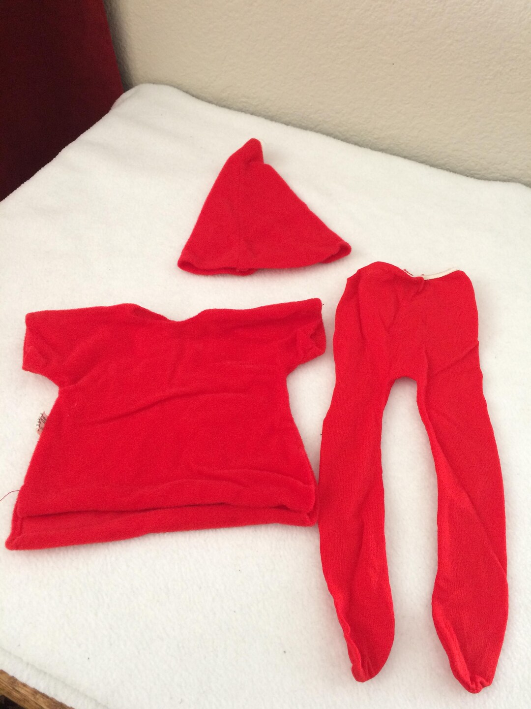 Vtg Doll Elf Outfit Red Felt Like Fabric Elf Hat Shirt and - Etsy