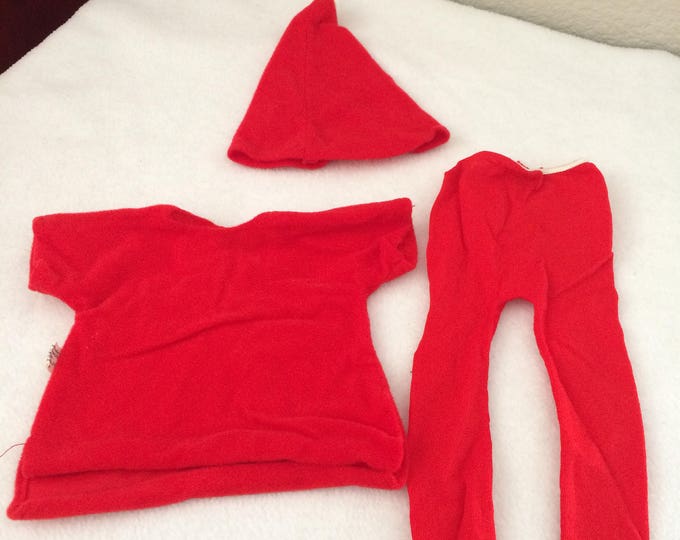 Vtg Doll Elf Outfit Red Felt Like Fabric Elf Hat, Shirt and Stretchy ...