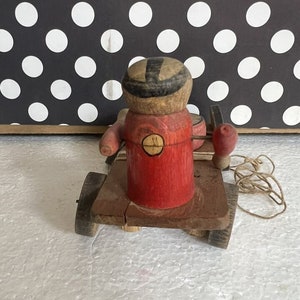 Vintage Hand Made Asian Toy Man on Wheeled Platform Playing Drum W Pull ...