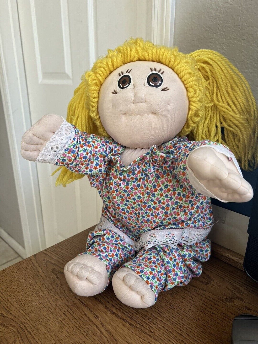 Vintage Handmade Cloth 20" Cabbage Patch Doll Like Rag Doll Yellow Yarn ...
