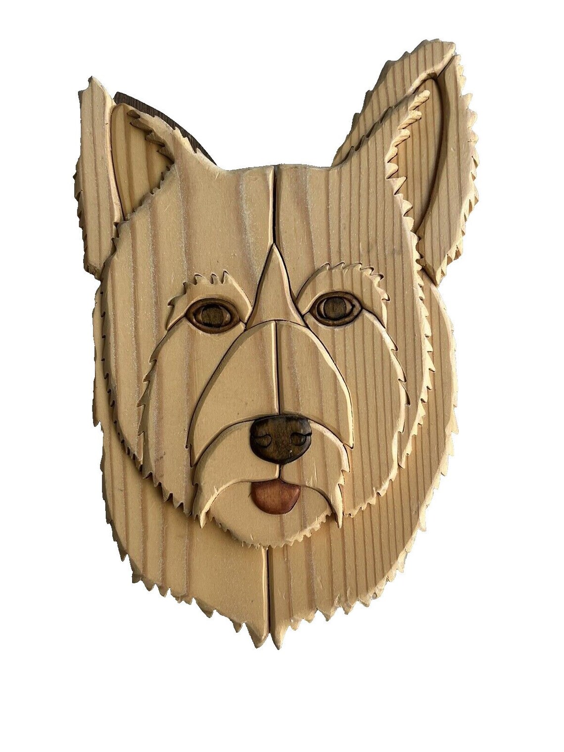 Vtg White Westie Dog Head Wood Intarsia Wall Hanging Decor by Michael ...