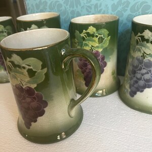 Antique Ceramic Pottery Large Hand Painted Mugs W Grapes and Gold Trim ...