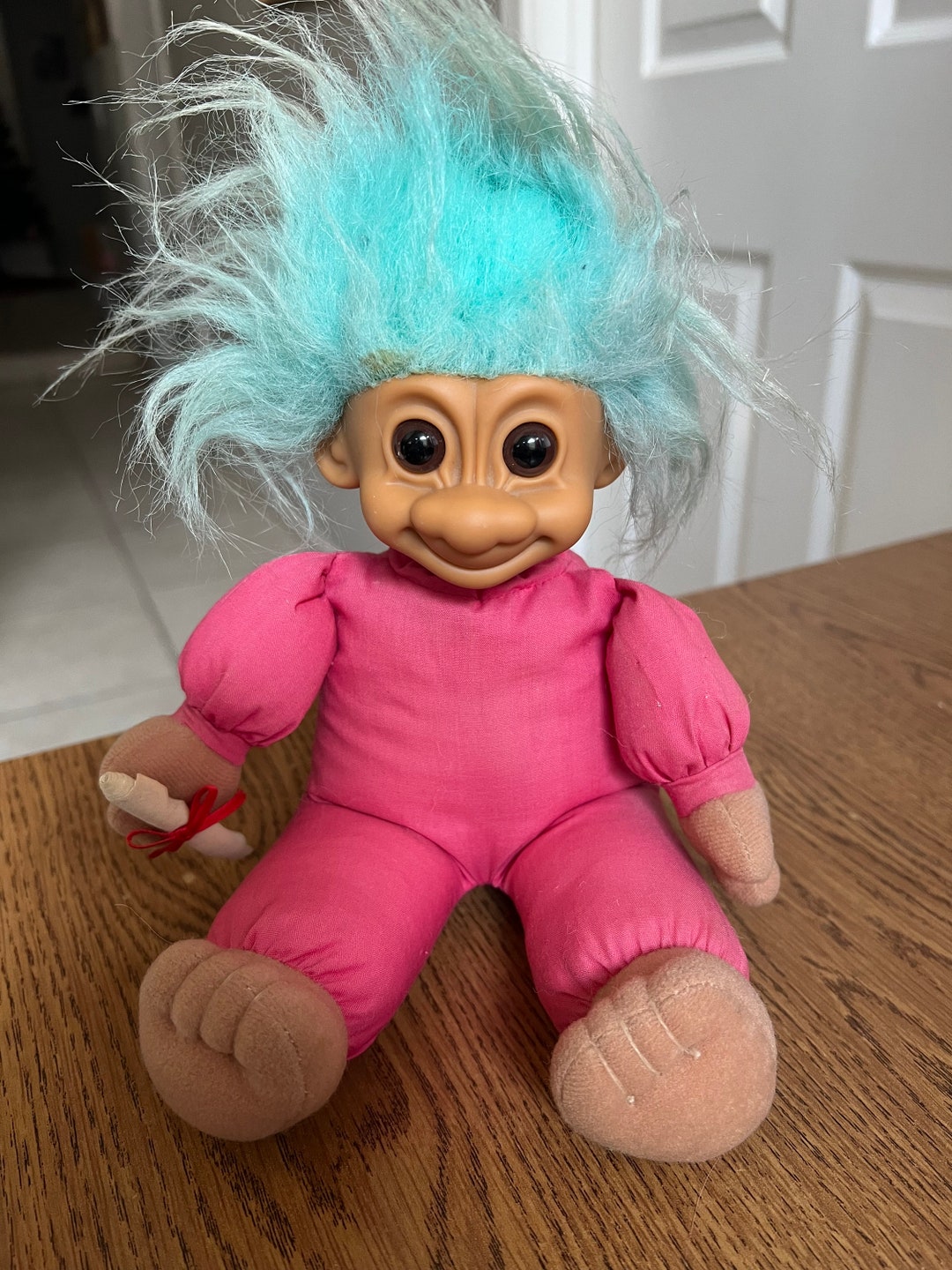Vtg 10" Russ Troll Baby Vinyl & Cloth Body Doll Light Blue Hair Brown ...