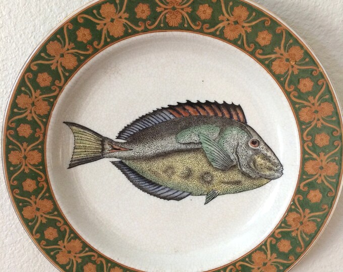 Vintage Chinese Large Painted Fish Plate Wall Decor Floral Gold Trim ...