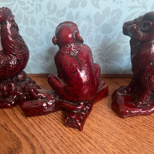 Set 4vintage Chinese Red Resin FENG SHUI Figurinesram, Mouse, Rooster ...