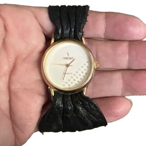 Vintage Ladies Consort Quartz Black Faux Leather Band - Etsy
