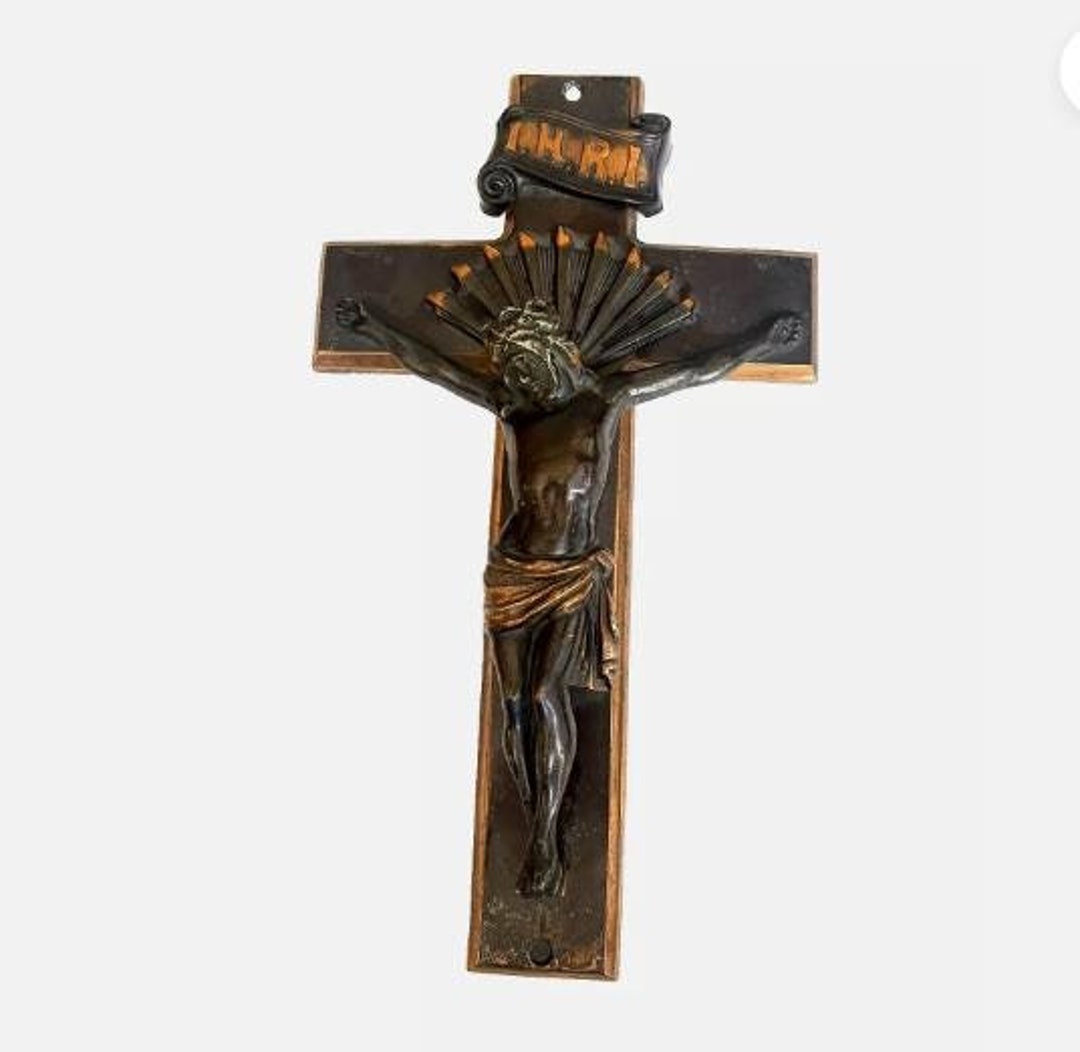 Vintage Large 14" Christ/crucifix Parsons Jesus/cross Heavy Metal/brass ...