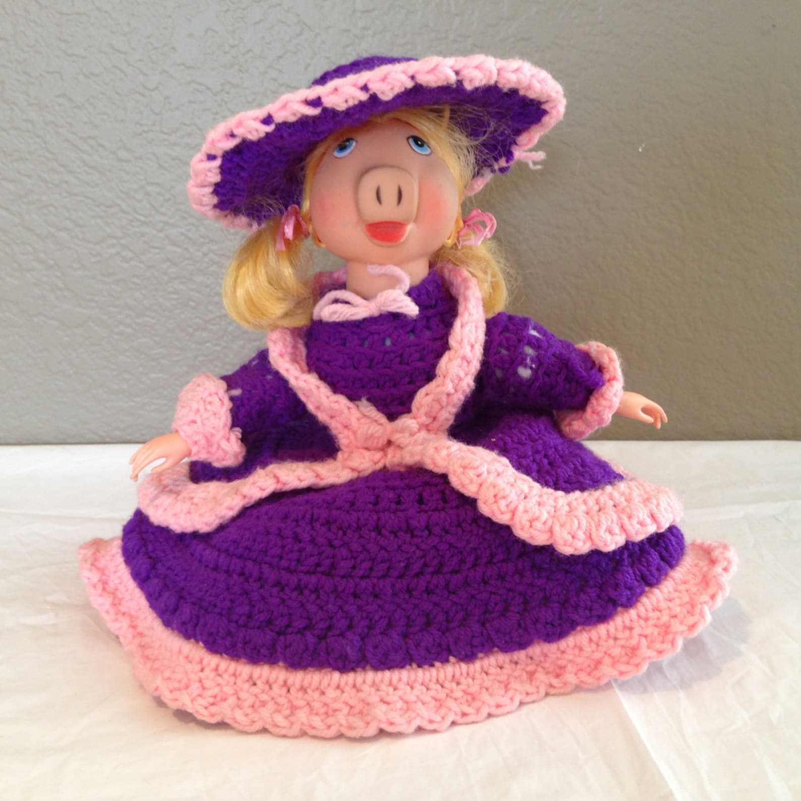 Vintage Blonde Haired Miss Pig Doll with Crocheted Dress and | Etsy