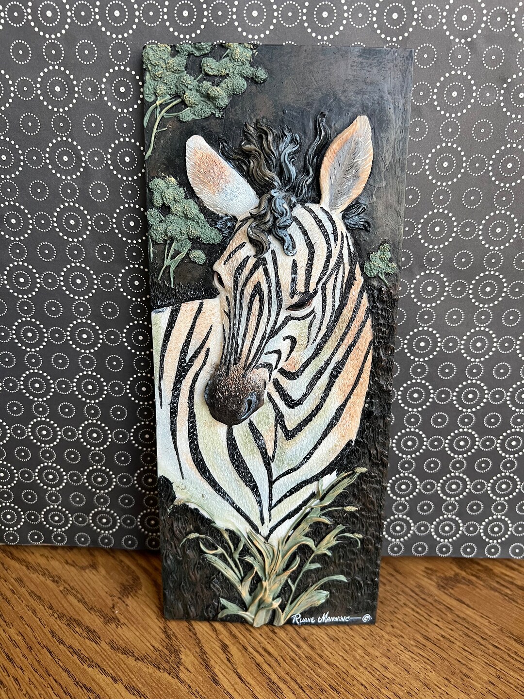 Vintage Resin Ruane Manning 3D Hanging Art Animals Zebra 10" X 4" Ready ...