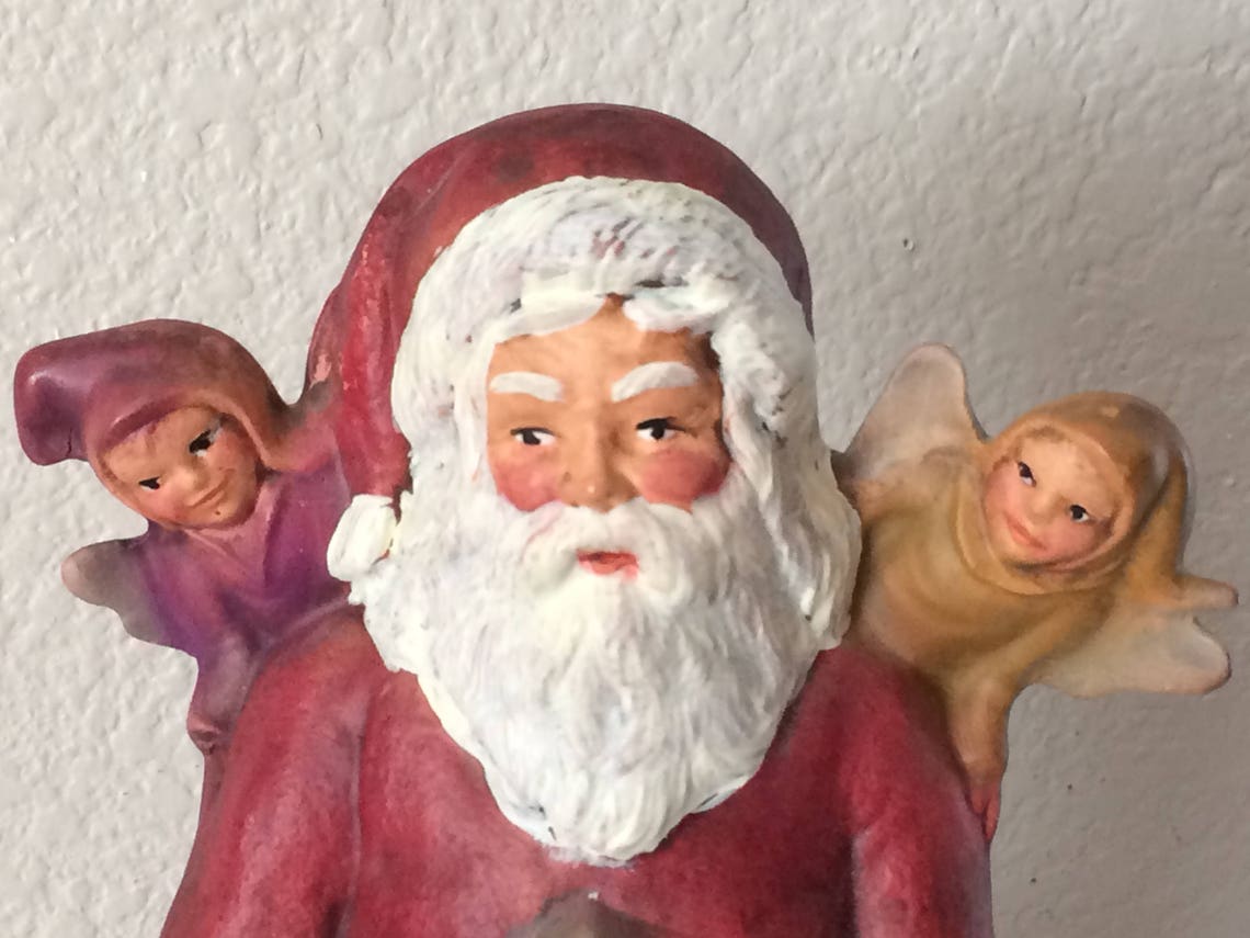 Vintage Santa With Elves Figurine: Collectible Ceramic Christmas Decor ...