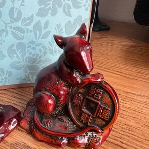 Set 4vintage Chinese Red Resin FENG SHUI Figurinesram, Mouse, Rooster ...