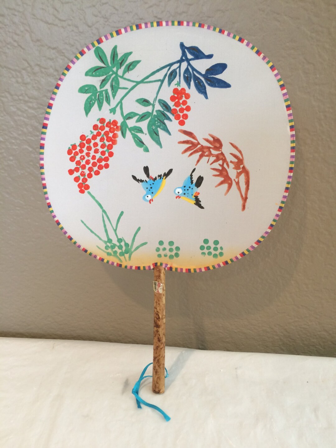 Vintage Chinese Silk Hand Held Fan Hand Painted Birds and - Etsy