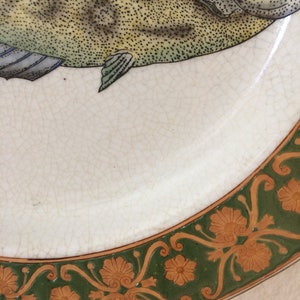 Vintage Chinese Large Painted Fish Plate Wall Decor Floral Gold Trim ...