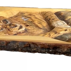 Vintage 1986 Hand Crafted 3D Bobcat Wood Carving on Tree Slab Signed ...