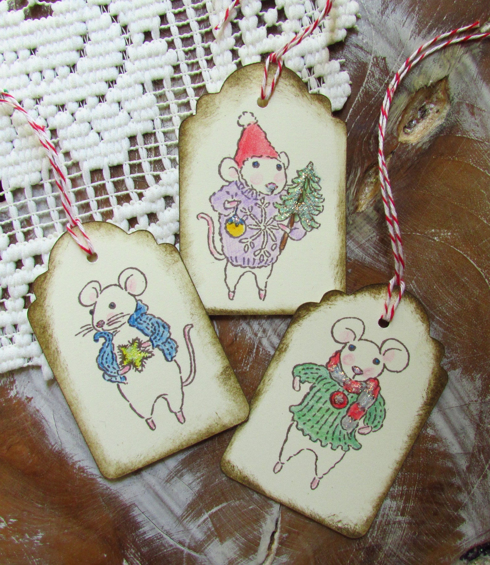 Christmas Mouse Gift Tag Hand-Stamped Gift Tag Mouse Party | Etsy