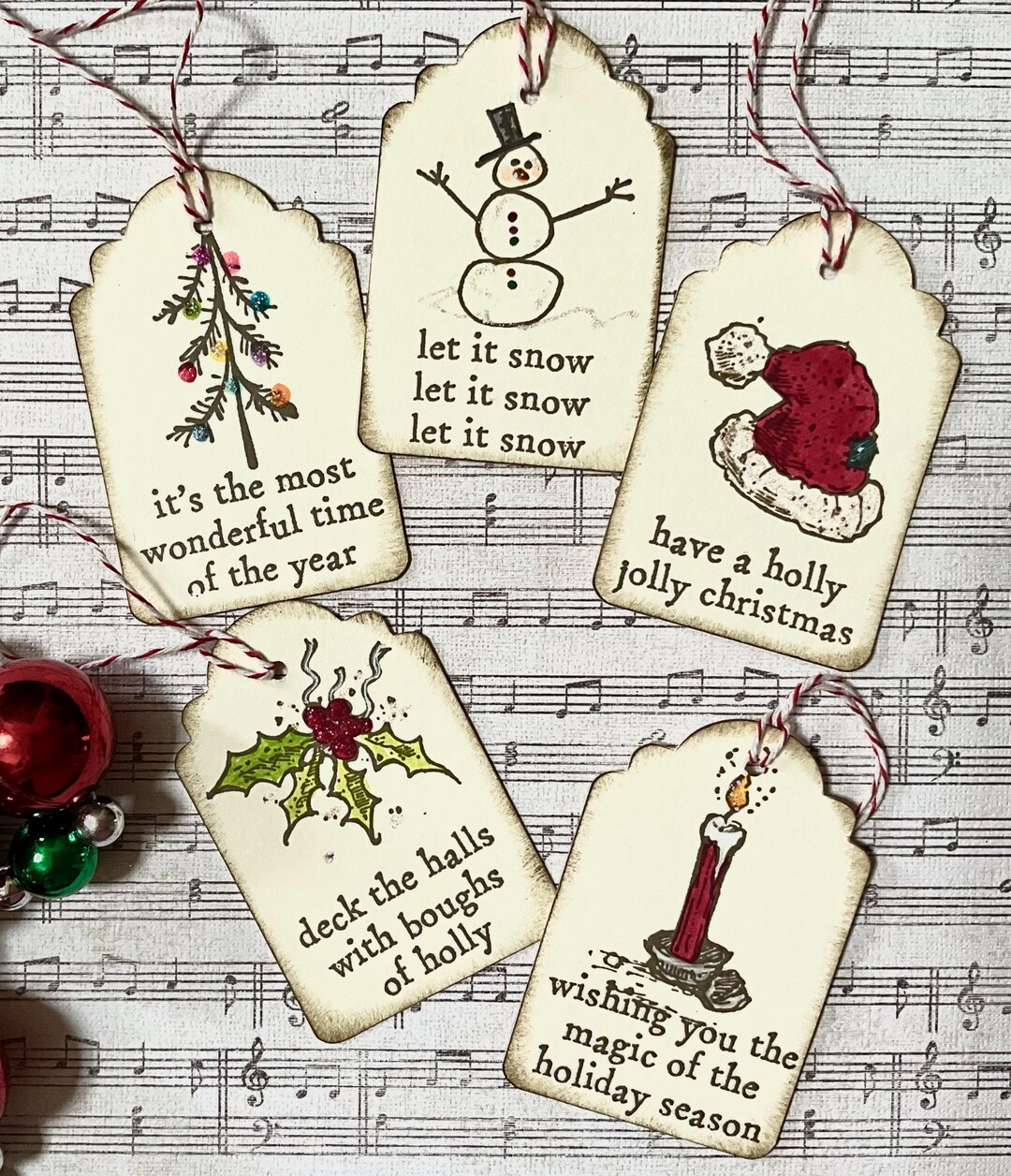 Christmas Gift Tags, Hand Stamped Gift Tags, Assorted Christmas Hang ...