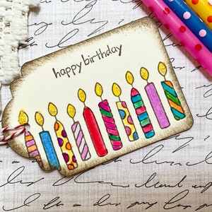 Birthday Candle Gift Tags, Hand Stamped Tags, Birthday Gift Tag, Party ...