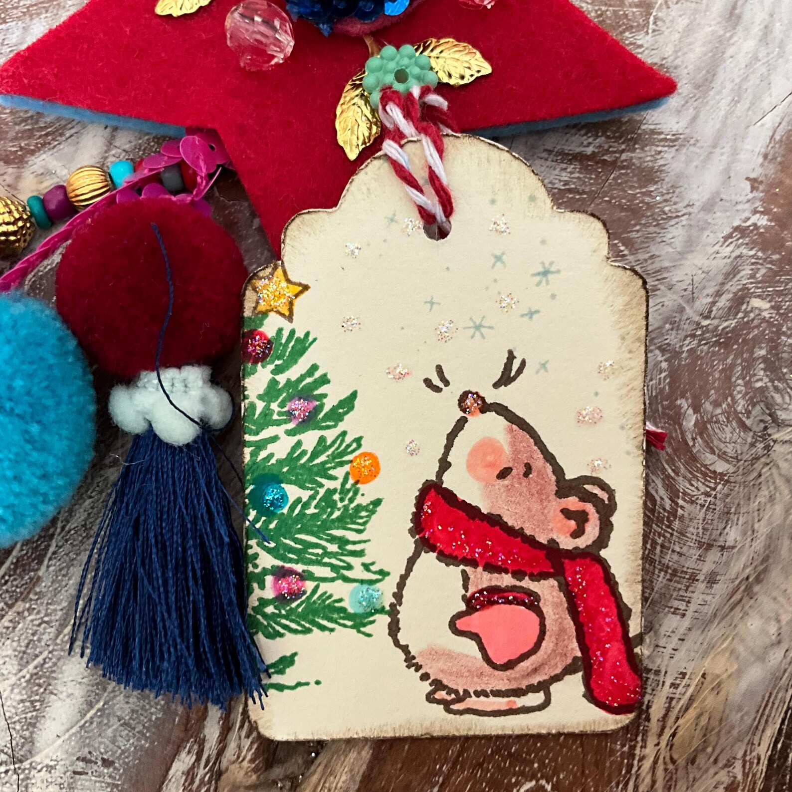 Christmas Mouse Gift Tag, Mouse Gift Tag, Hand-stamped Gift Tags, Mouse ...