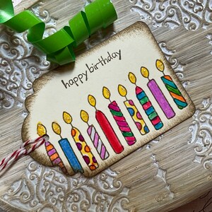 Birthday Candle Gift Tags, Hand Stamped Tags, Birthday Gift Tag, Party ...